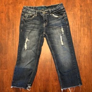 Ariya Pants & Jumpsuits | Womens Distressed Denim Capris Blue 56 | Poshmark